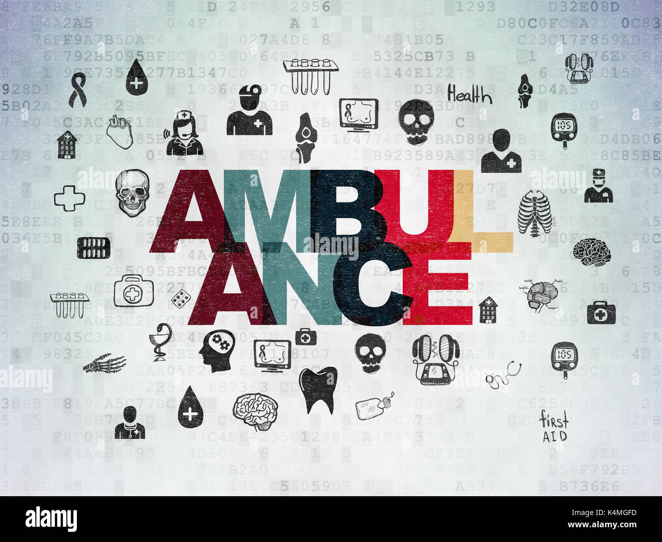 Health concept: Painted multicolor text Ambulance on Digital Data Paper ...