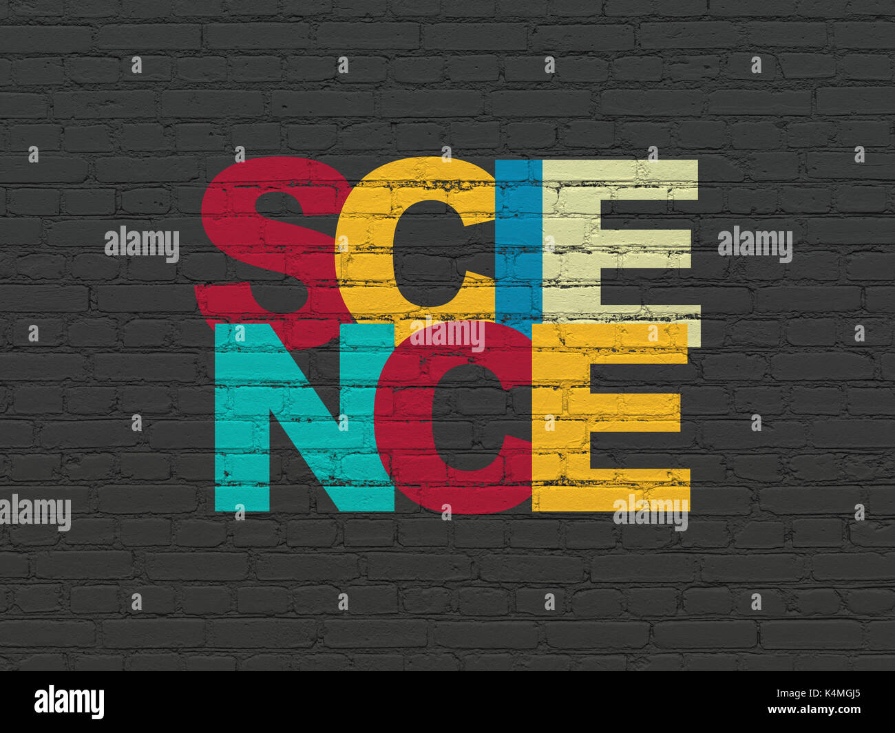 Science concept: Painted multicolor text Science on Black Brick wall ...