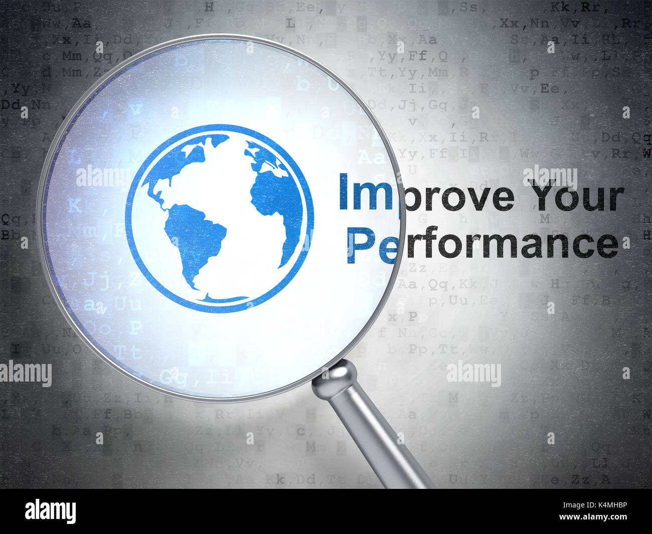 Education concept: magnifying optical glass with Globe icon and Improve ...