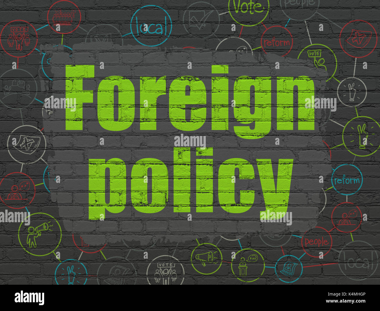 Politics concept: Painted green text Foreign Policy on Black Brick wall ...