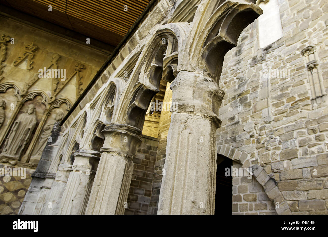 Old medieval stone columns decorated, detail of architectural art in ...