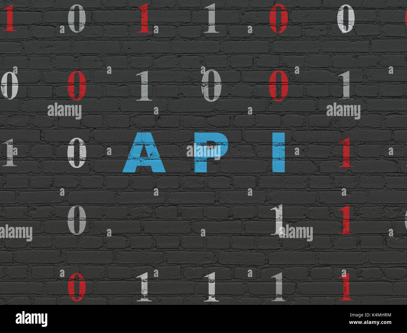 Software concept: Painted blue text Api on Black Brick wall background ...