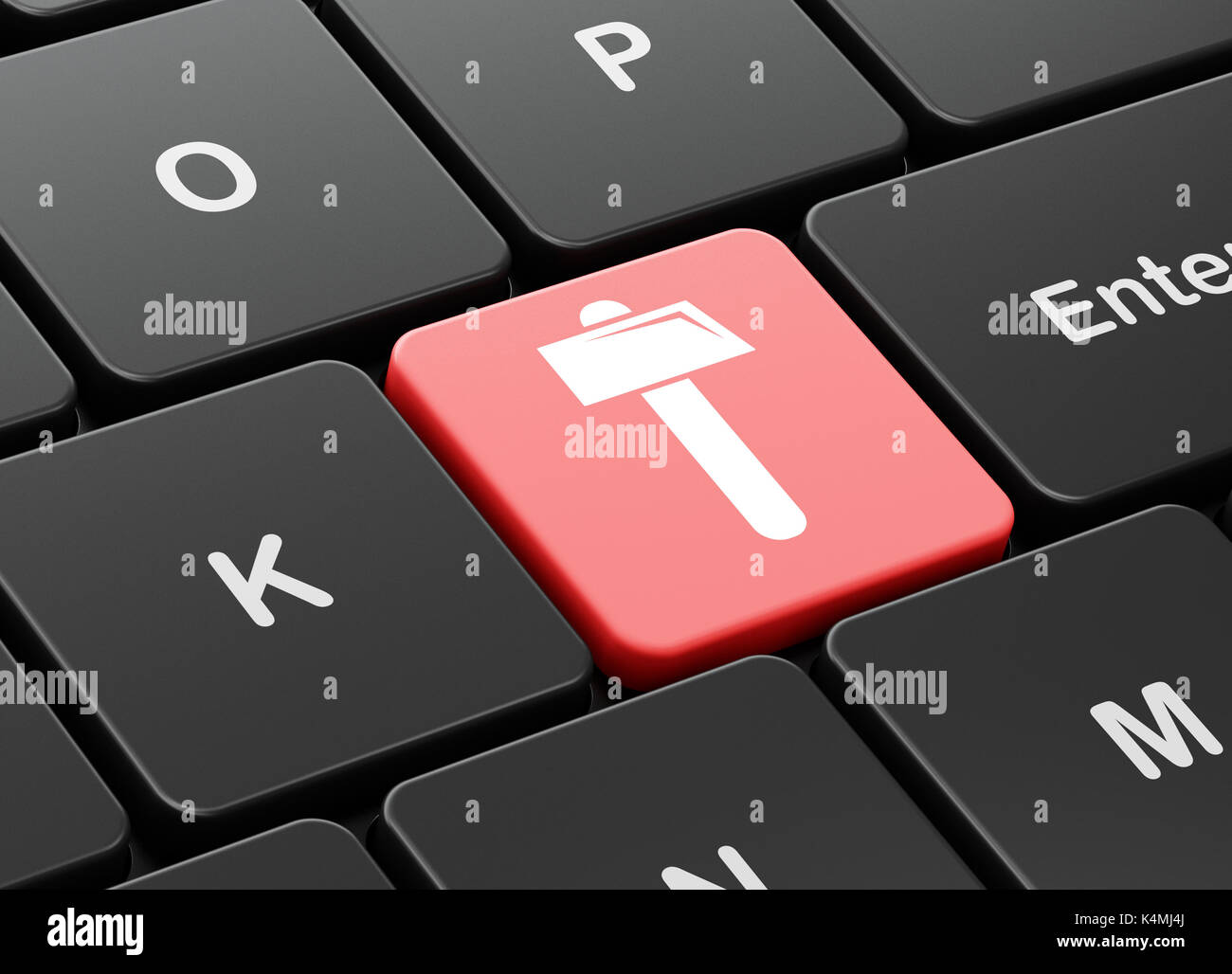 Building construction concept: Hammer on computer keyboard background ...