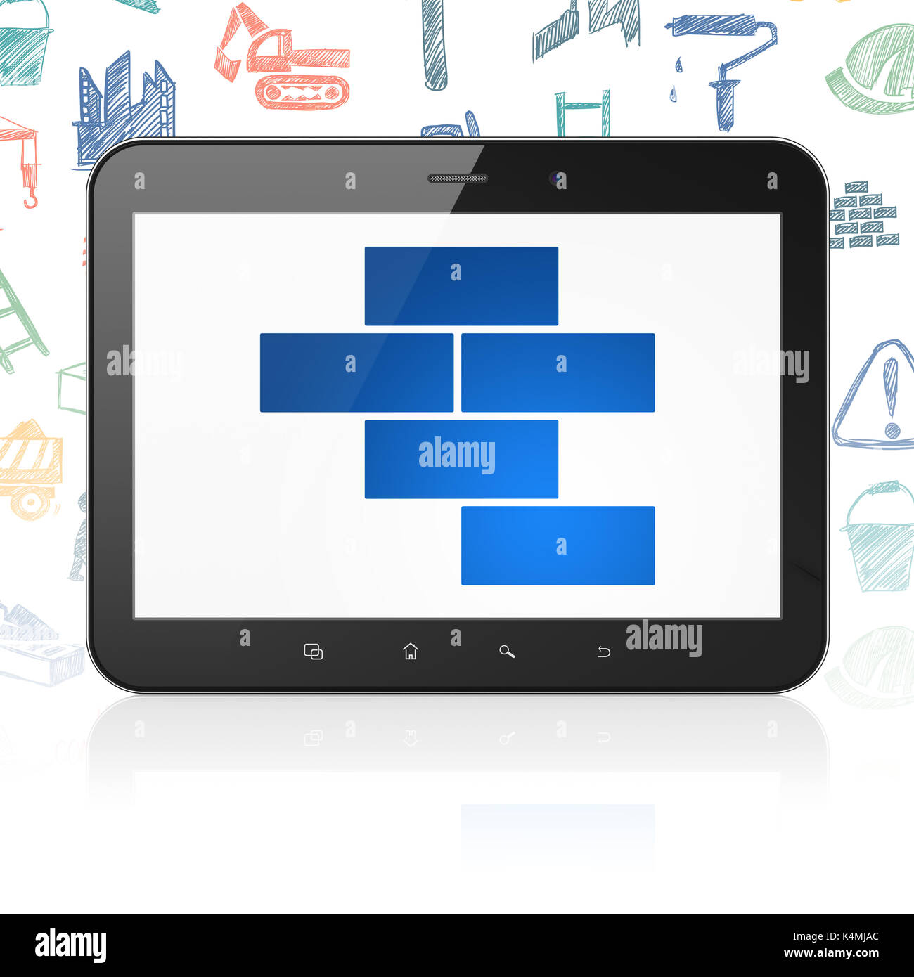 Construction concept: Tablet Computer with Bricks on display Stock ...