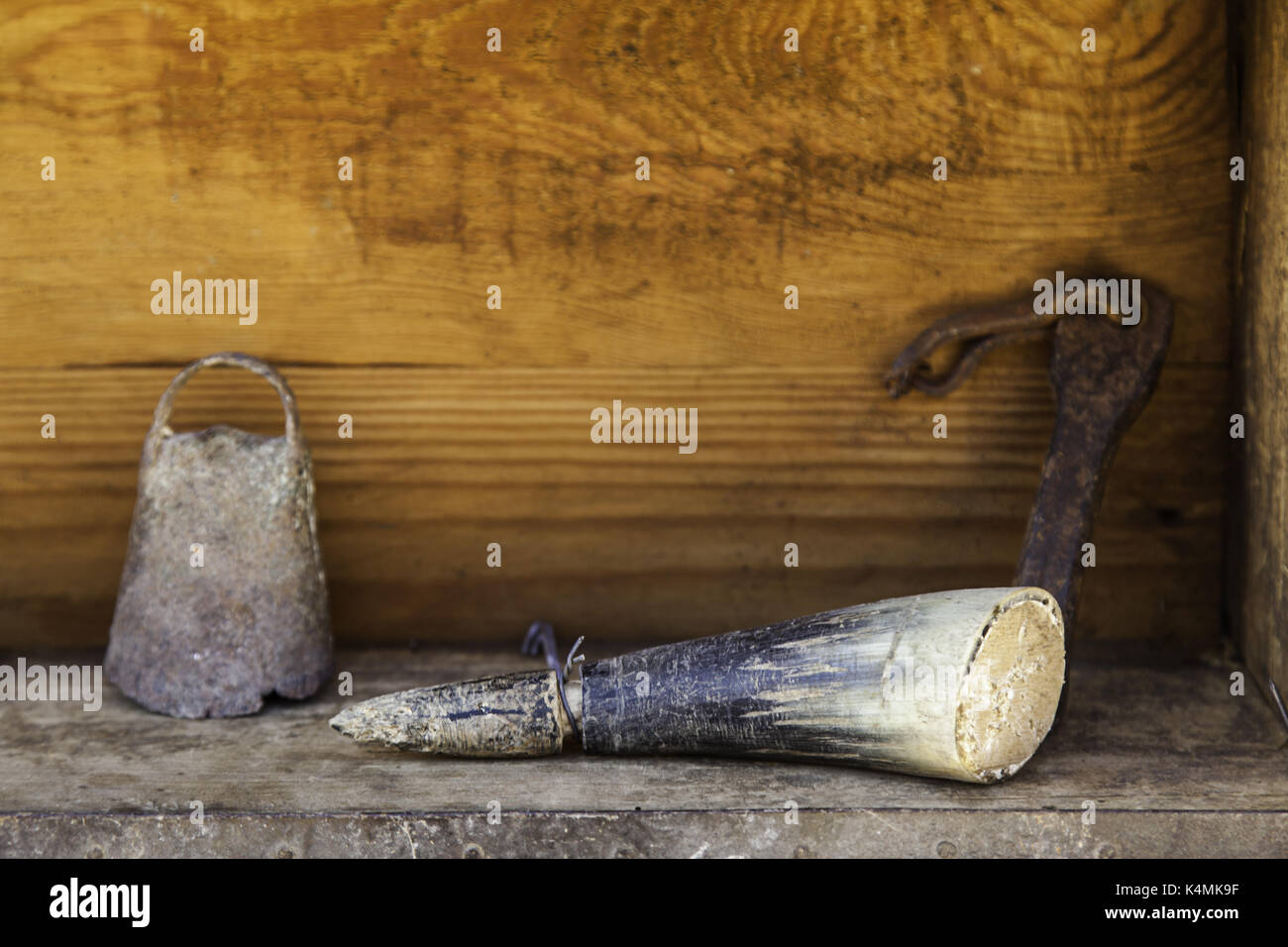 Old medieval animal horn for decoration, traditional object detail ...