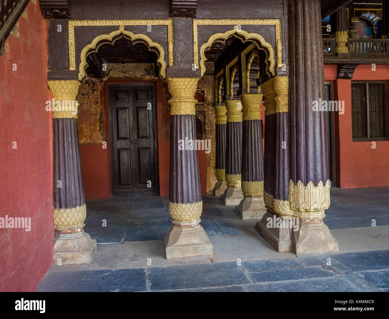 Indoor view of columns inside the very old hindu temple Stock Photo - Alamy