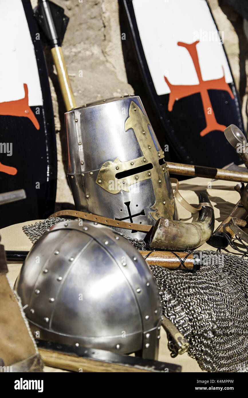 Detail of ancient medieval armor, reproduction of protective clothing ...