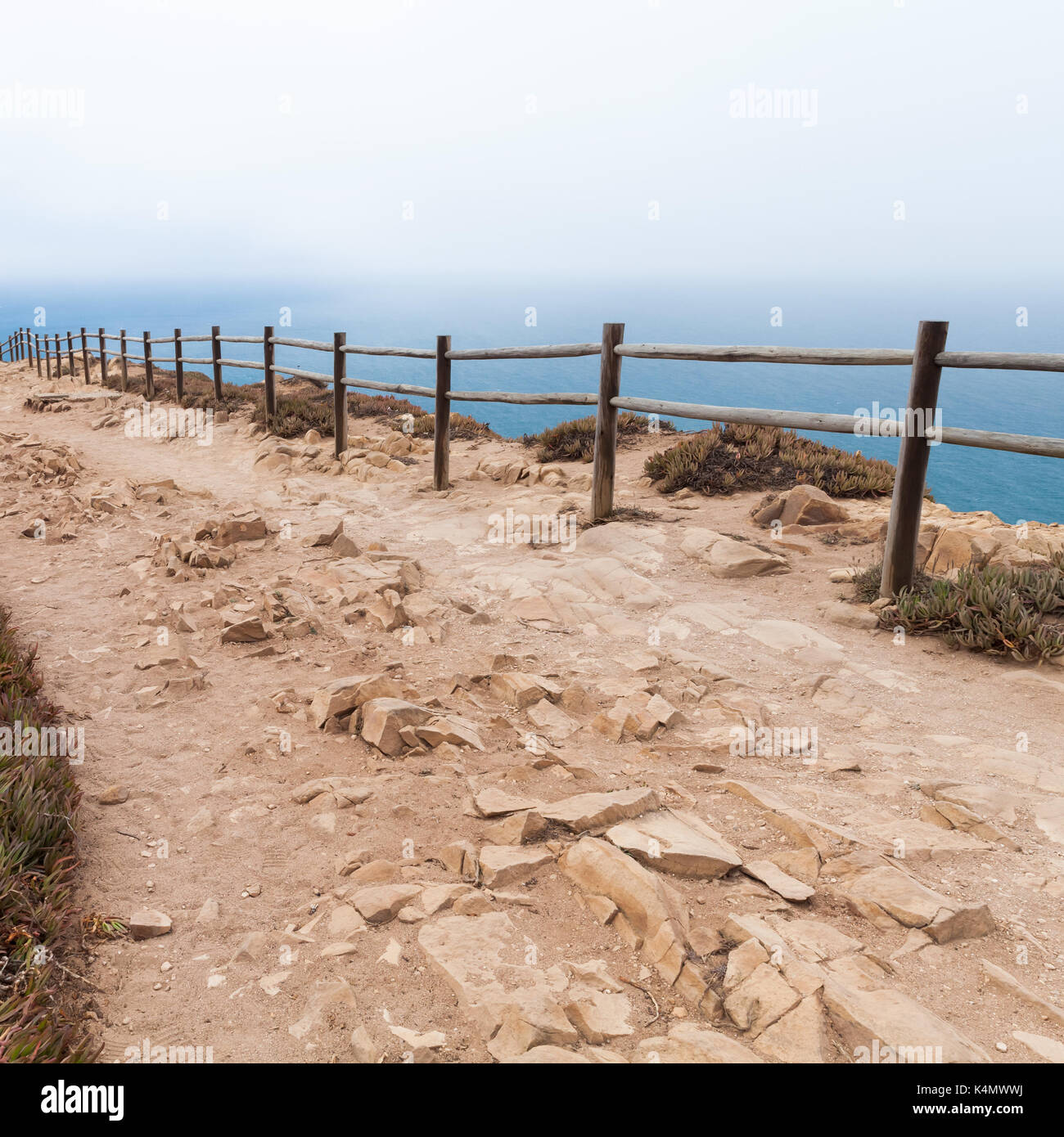 Old wooden railings on Cabo da Roca, Westernmost point Portugal and ...