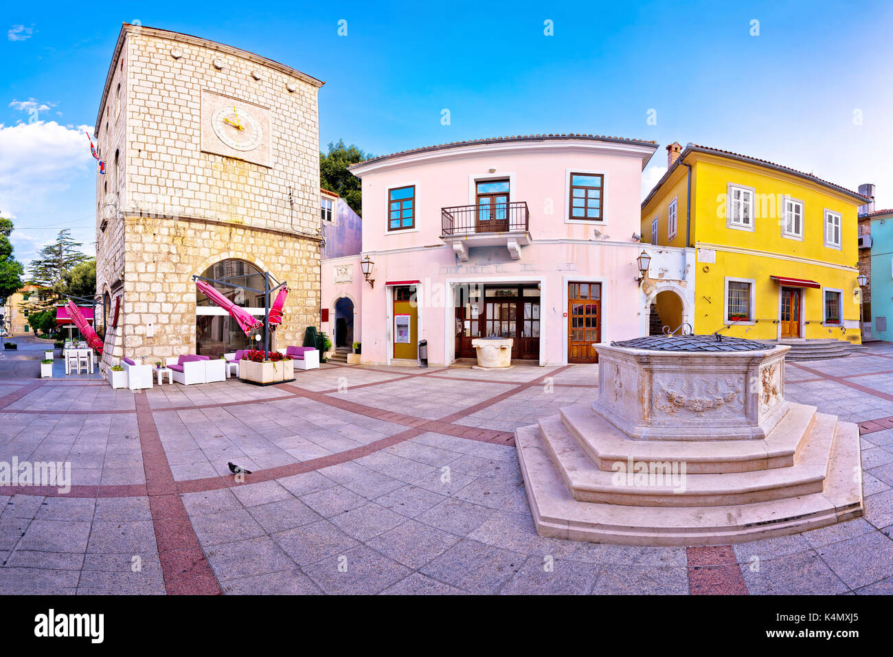 Town of Krk historic main square panoramic view, Kvarner region of ...
