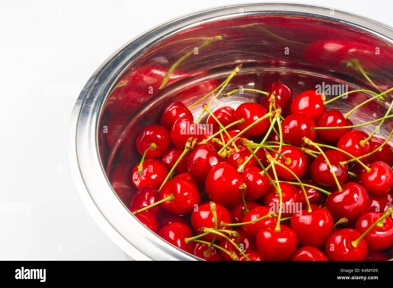 large ripe red cherries in a dish of stainless steel, close-up Stock ...