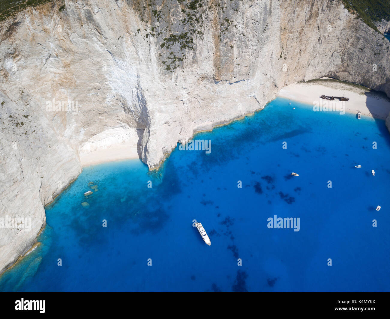 Aerial view of Navagio Beach and shipwreck at Smugglers Cove on the ...
