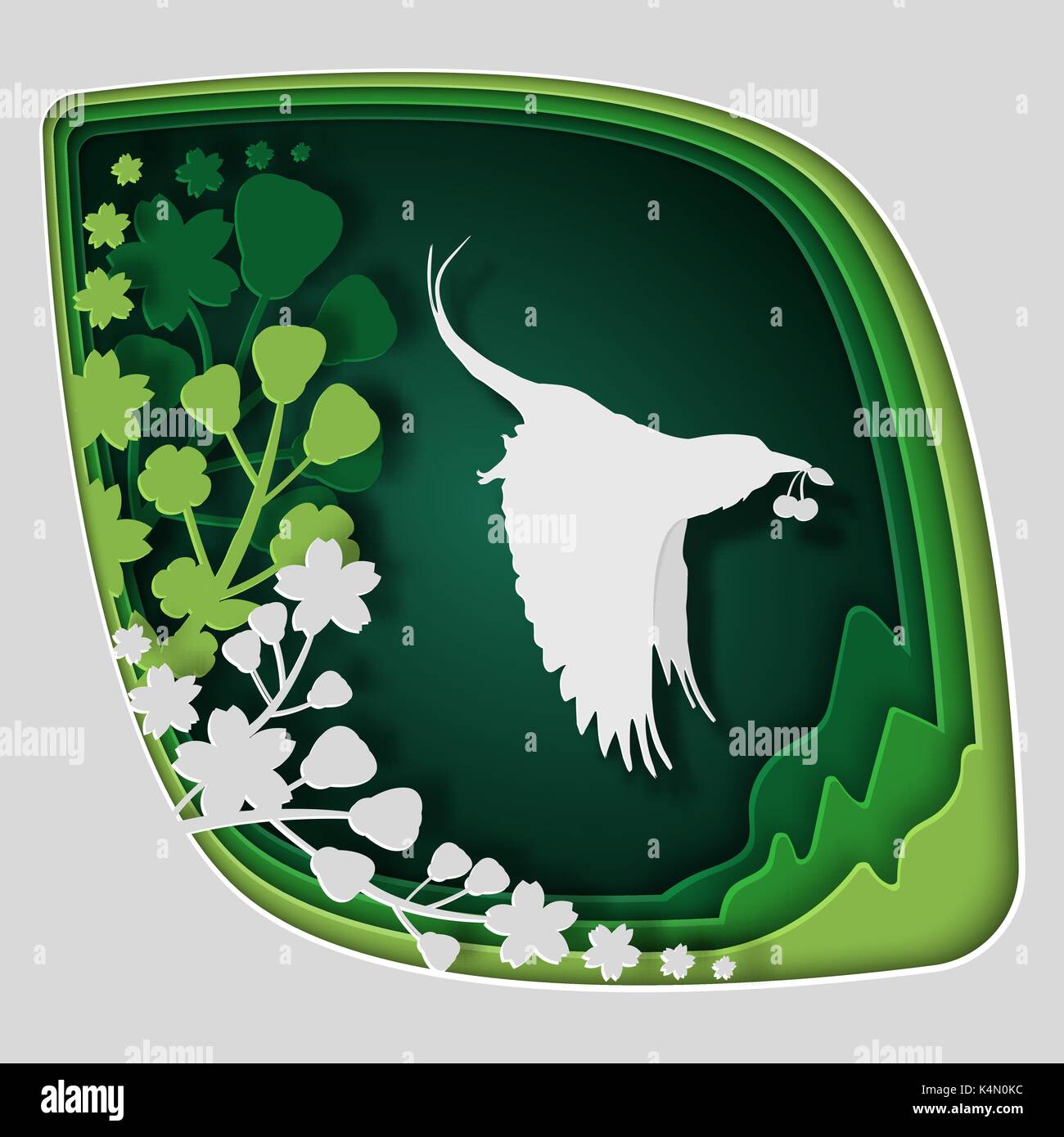 Paper art carve to bird on tree branch in forest at night, origami ...