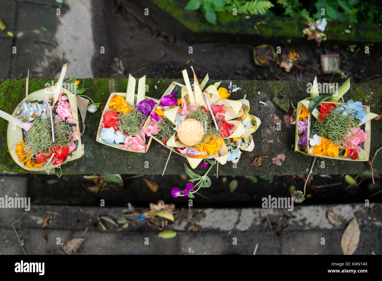 Traditional balinese offerings in a basket in Ubud, Bali, Indonesia ...