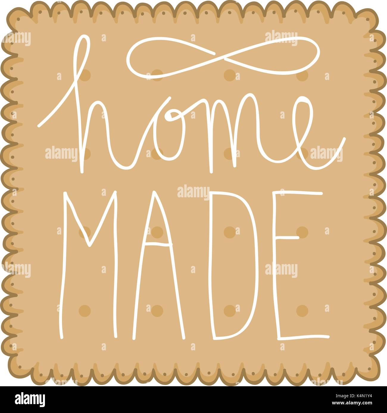 Illustration of a biscuit or cracker with hand lettering text saying ...