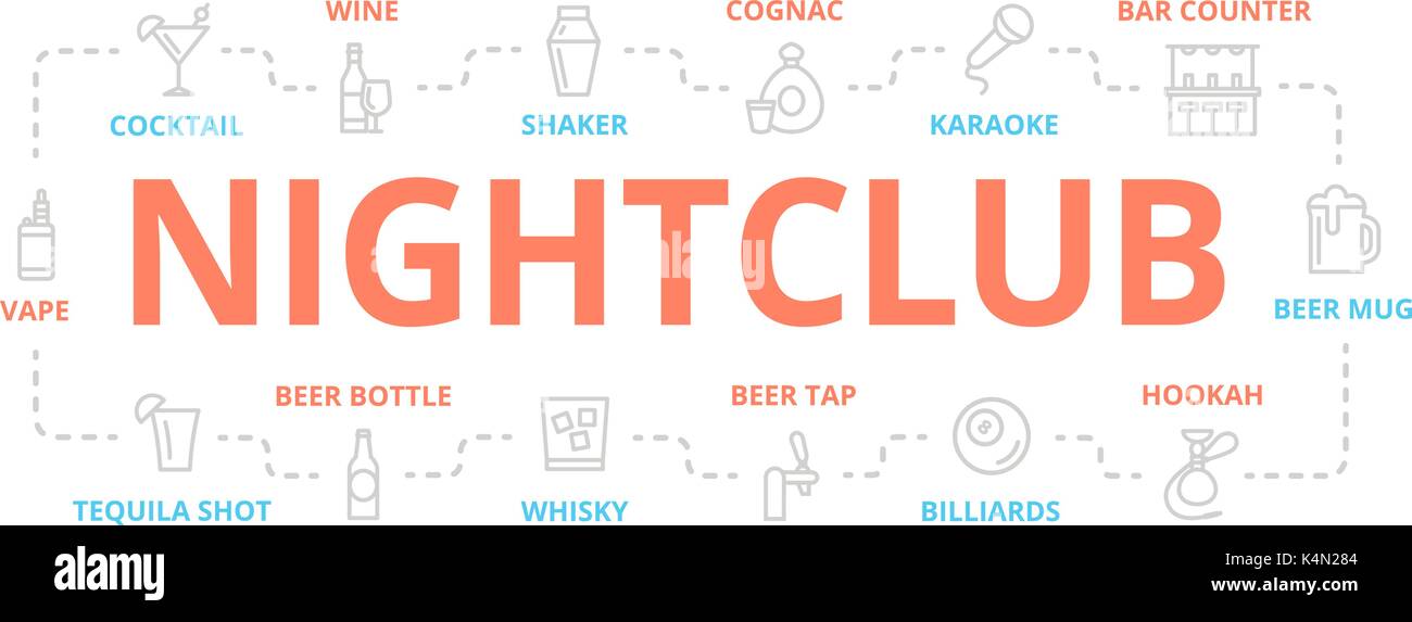 Vector night club thin line banner for design concept. Illustration for ...