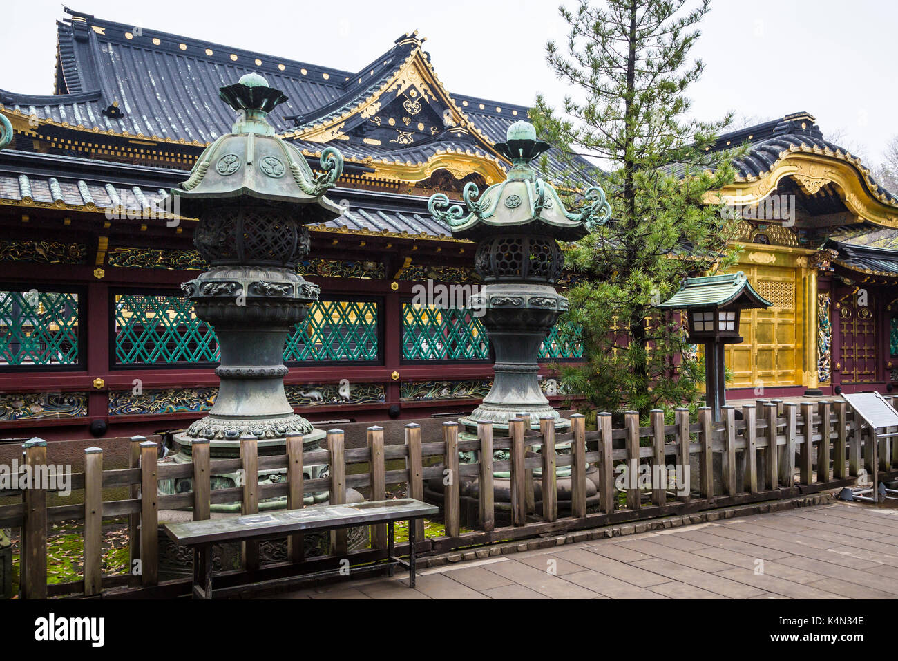Japanese architecture at a temple in Ueno Onshi Park, Taito, Tokyo ...