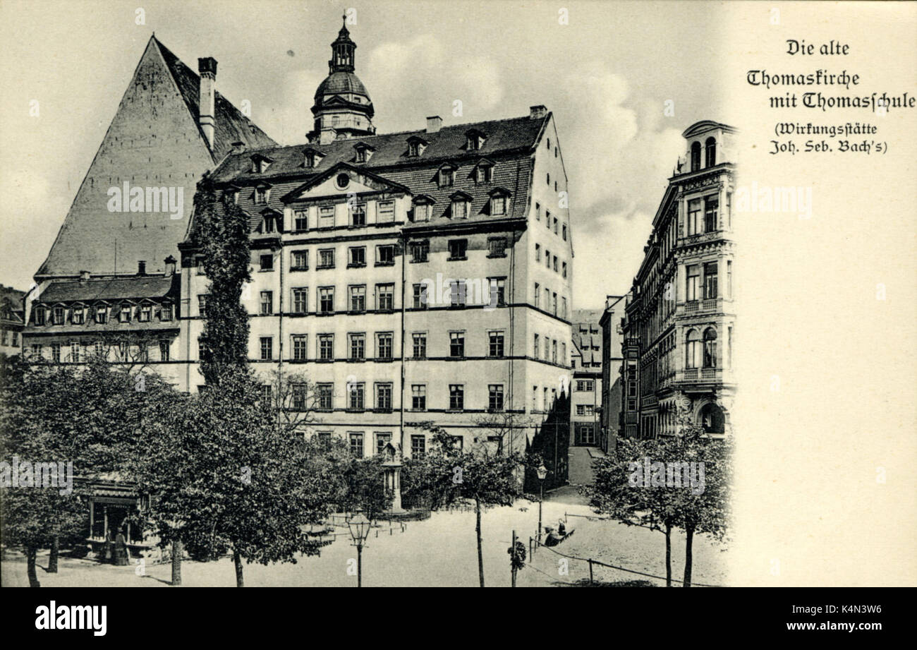 J.S. Bach- Old Thomaskirche with Thomasschule, Leipzig. German composer ...