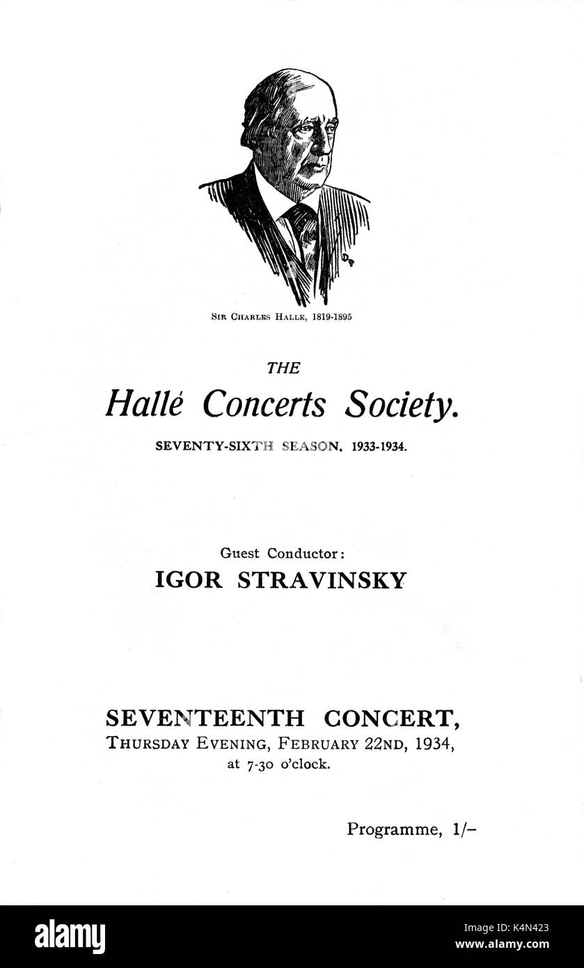 STRAVINSKY, Igor - programme Programme for concert of violin works ...