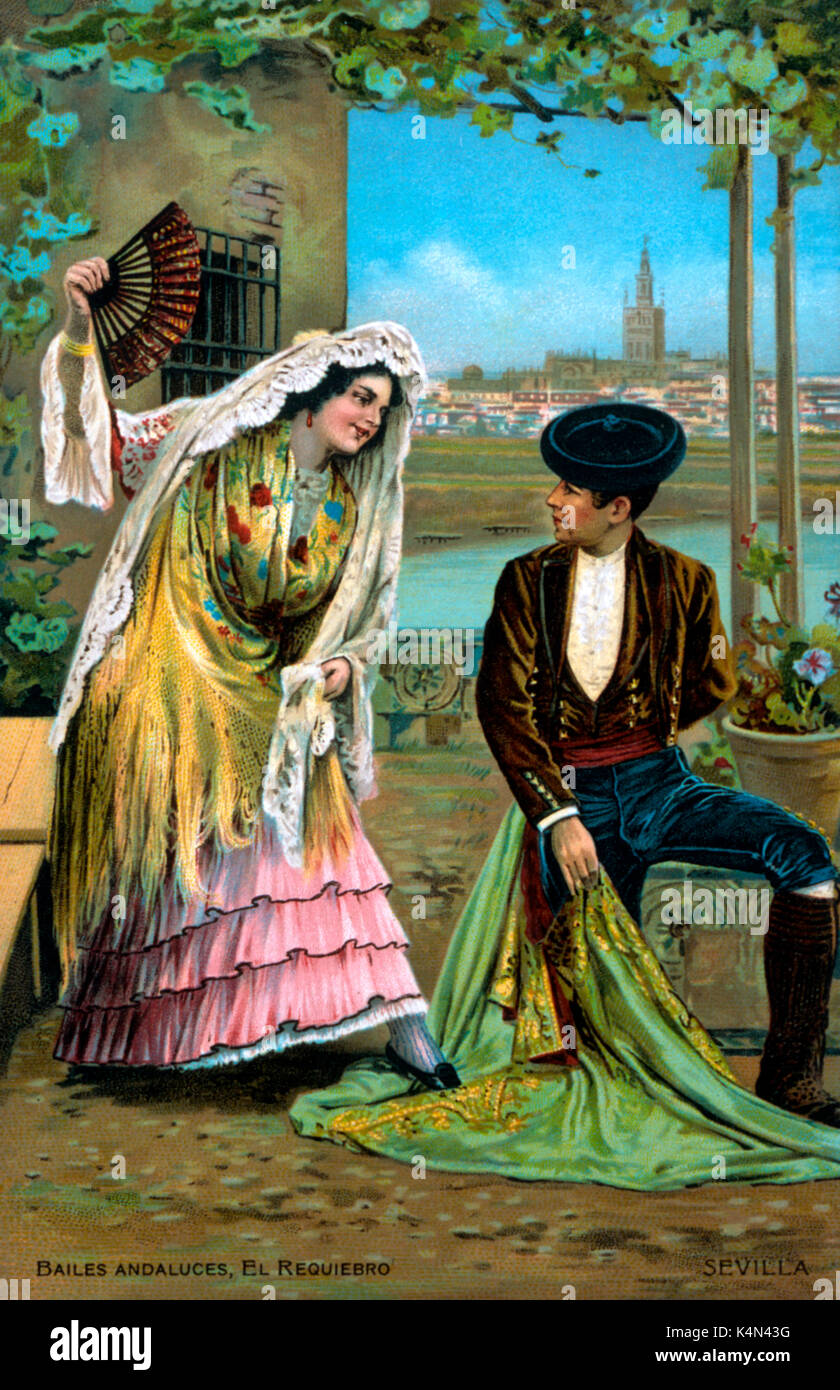 Spanish couple dancing early 20th century. Traditional Spanish dancers ...