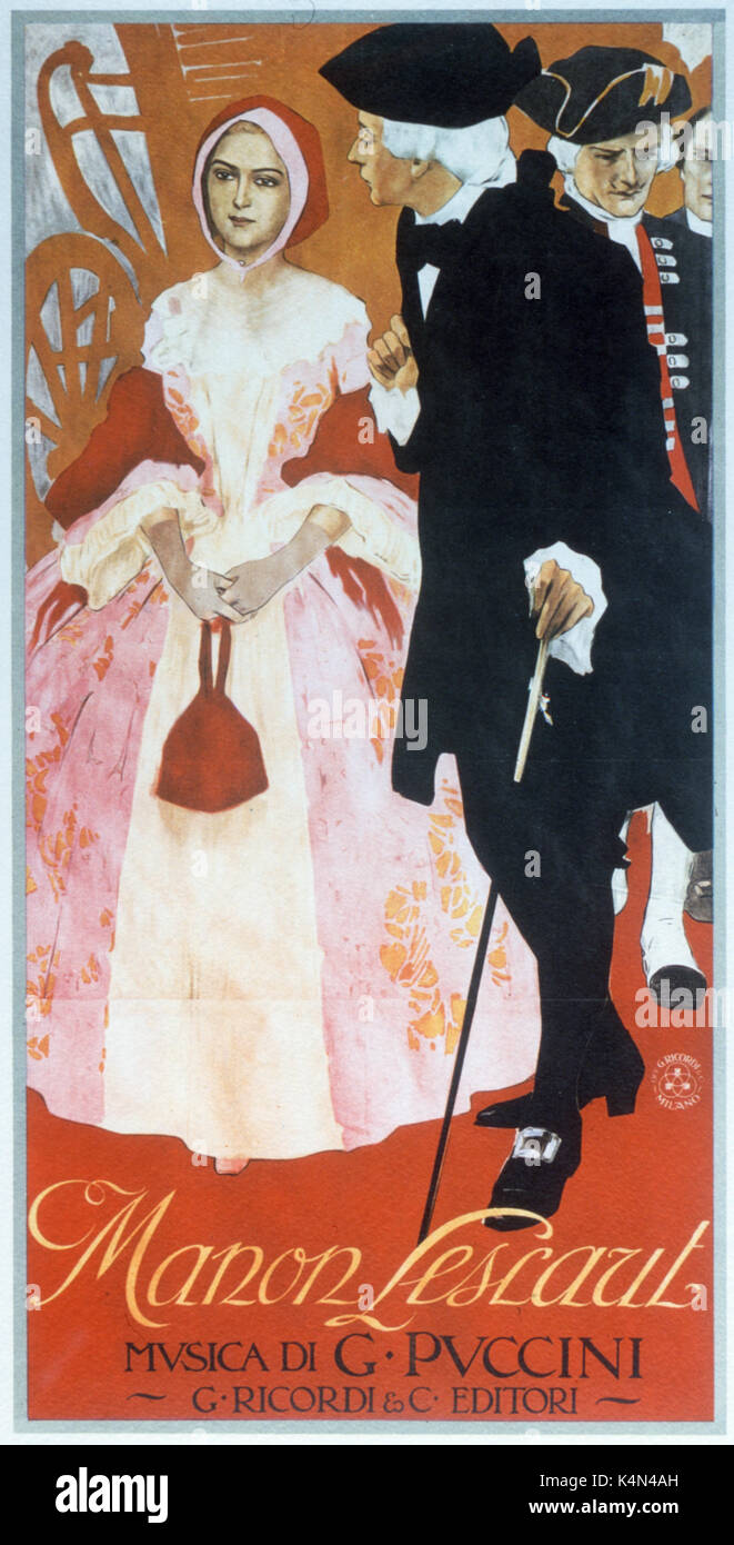 Poster for Giacomo PUCCINI 's opera MANON LESCAUT Drawn by 'Anonimo ...