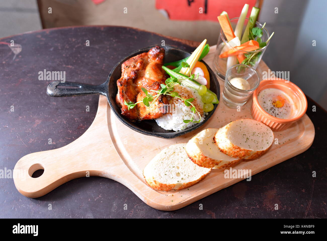 fried chicken rice and bread Stock Photo - Alamy