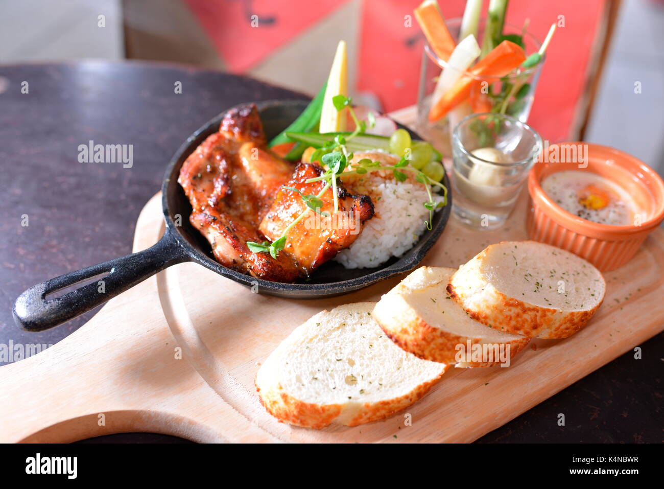 fried chicken rice and bread Stock Photo - Alamy