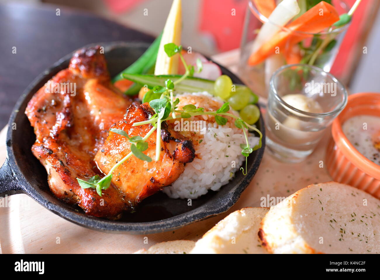 fried chicken rice and bread Stock Photo - Alamy