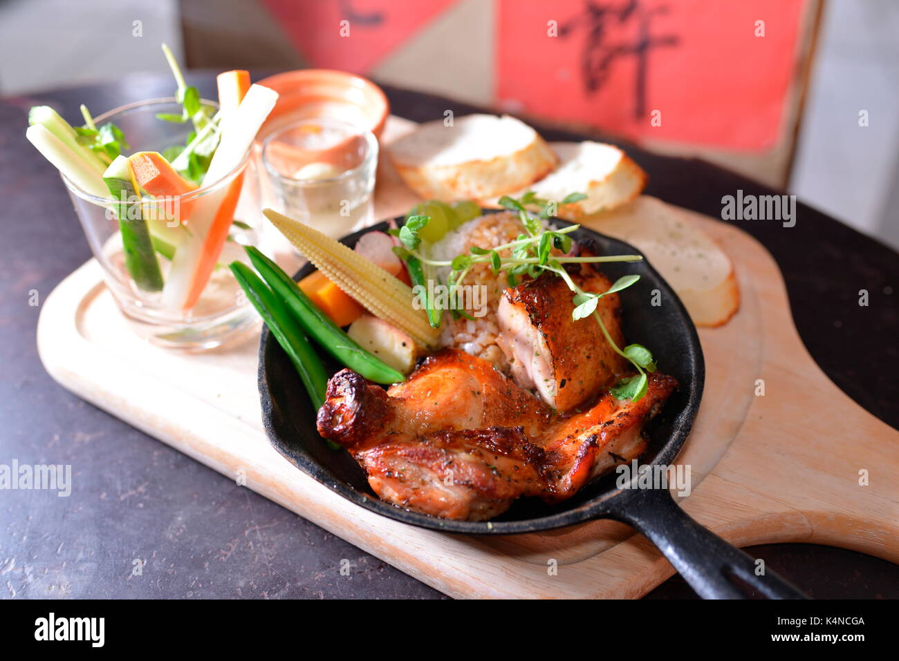 fried chicken rice and bread Stock Photo - Alamy