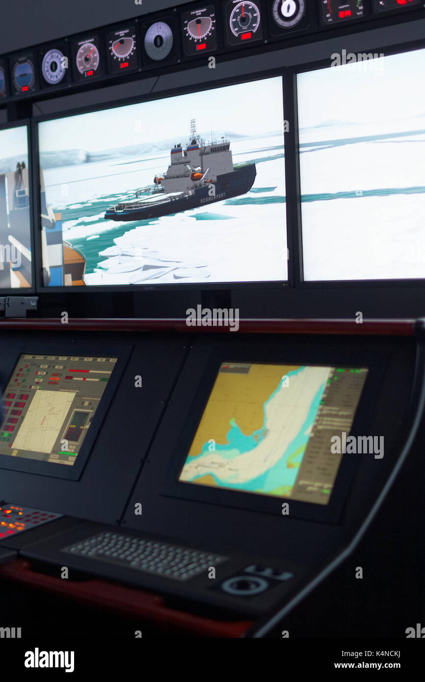 St. Petersburg, Russia - September 22, 2015: Marine simulator in the ...