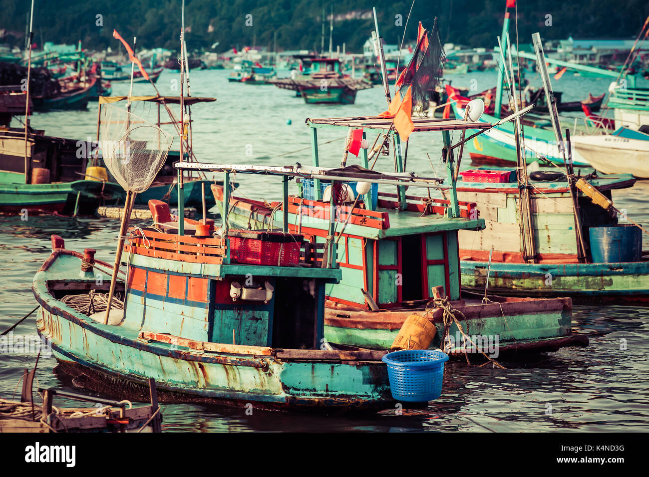 traditional colorful vietnamese fishing boats in Nam Du island, Kien ...