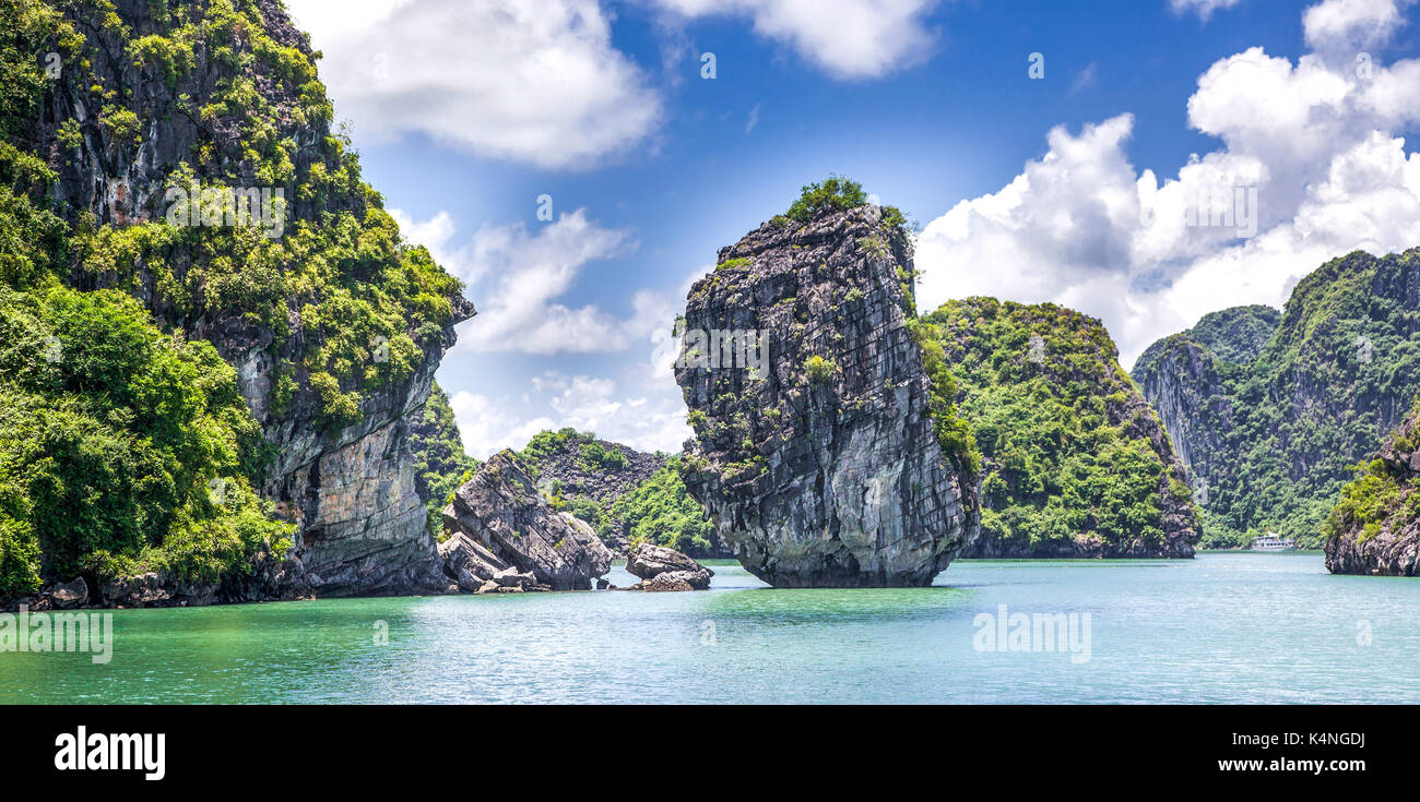 cruising among beautiful limestone rocks and secluded beaches in Ha ...