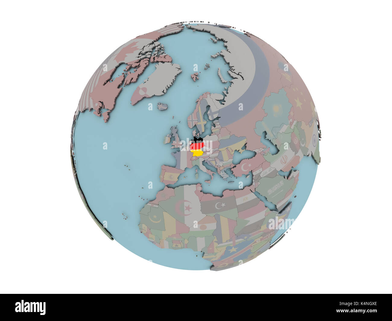 Germany on political globe with embedded flags. 3D illustration ...