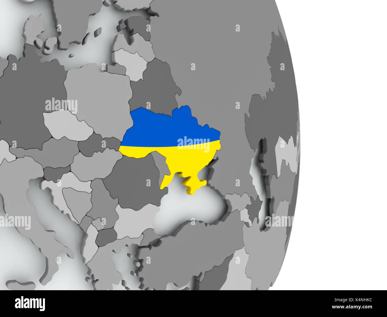 Ukraine on political globe with embedded flag. 3D illustration Stock ...