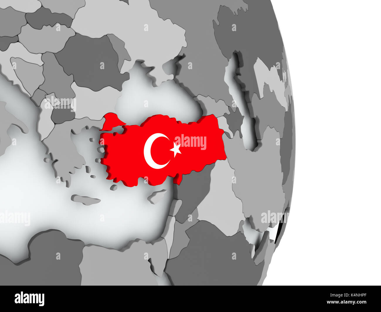 Turkey on political globe with embedded flag. 3D illustration Stock ...