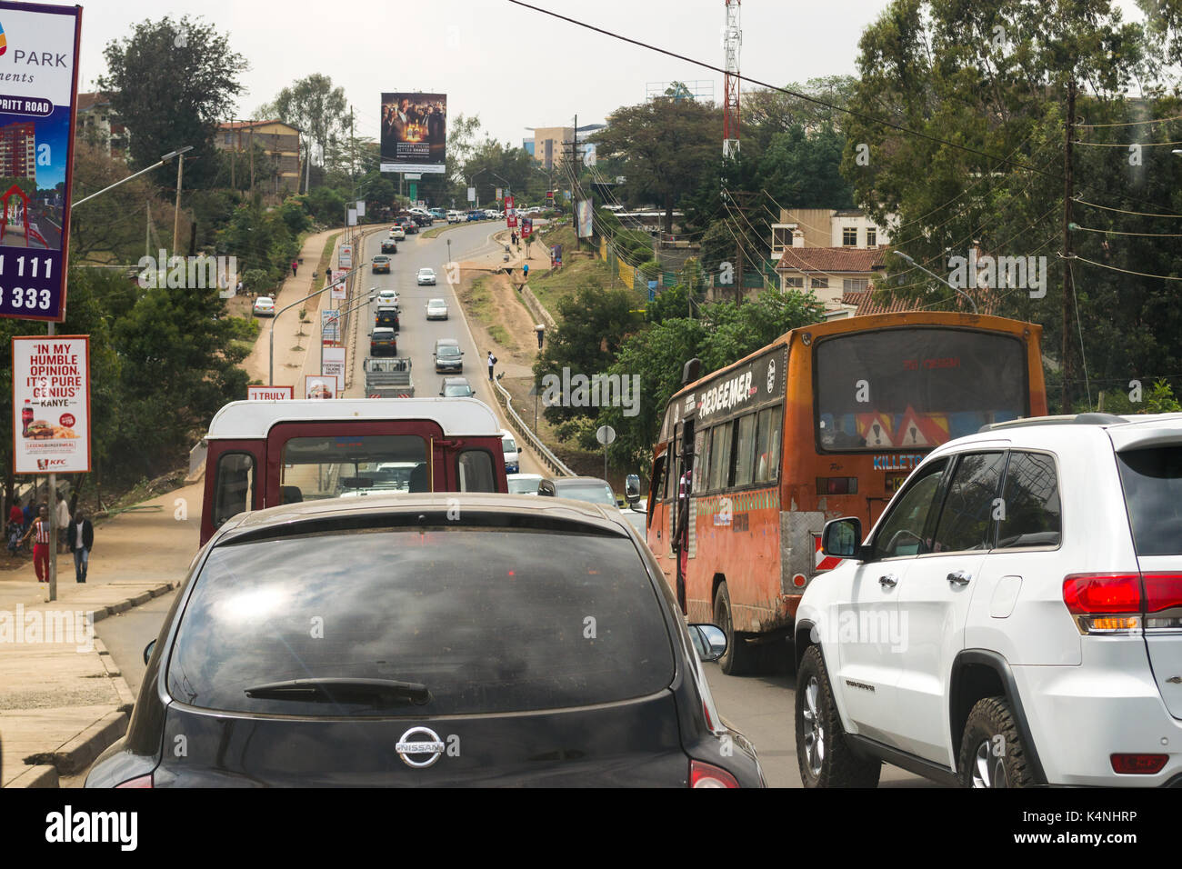 Heavy vehicle traffic congestion on Likoni Road during the day, Nairobi ...