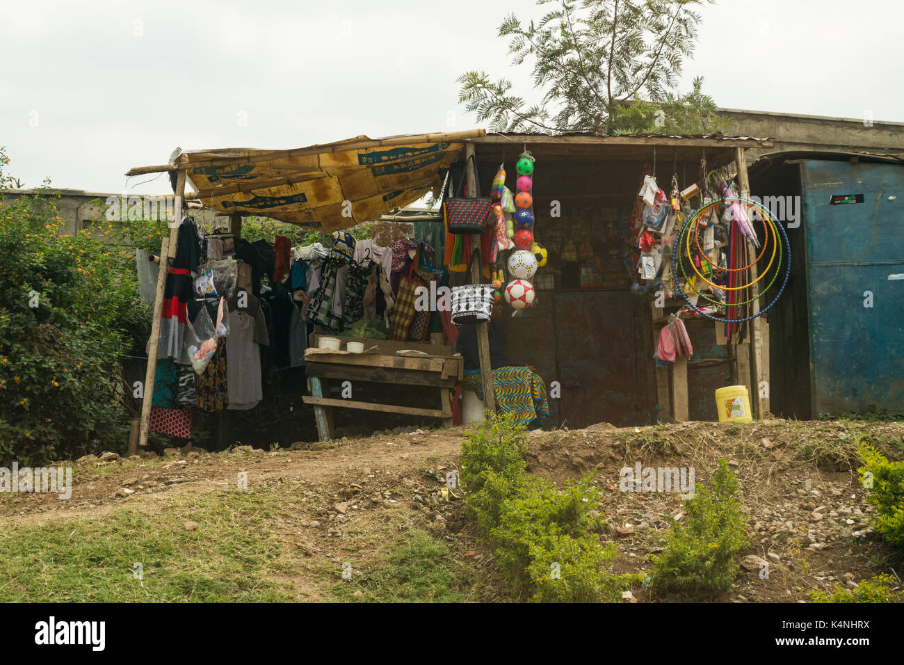 Small shack shop selling various items by roadside, Nairobi, Kenya ...