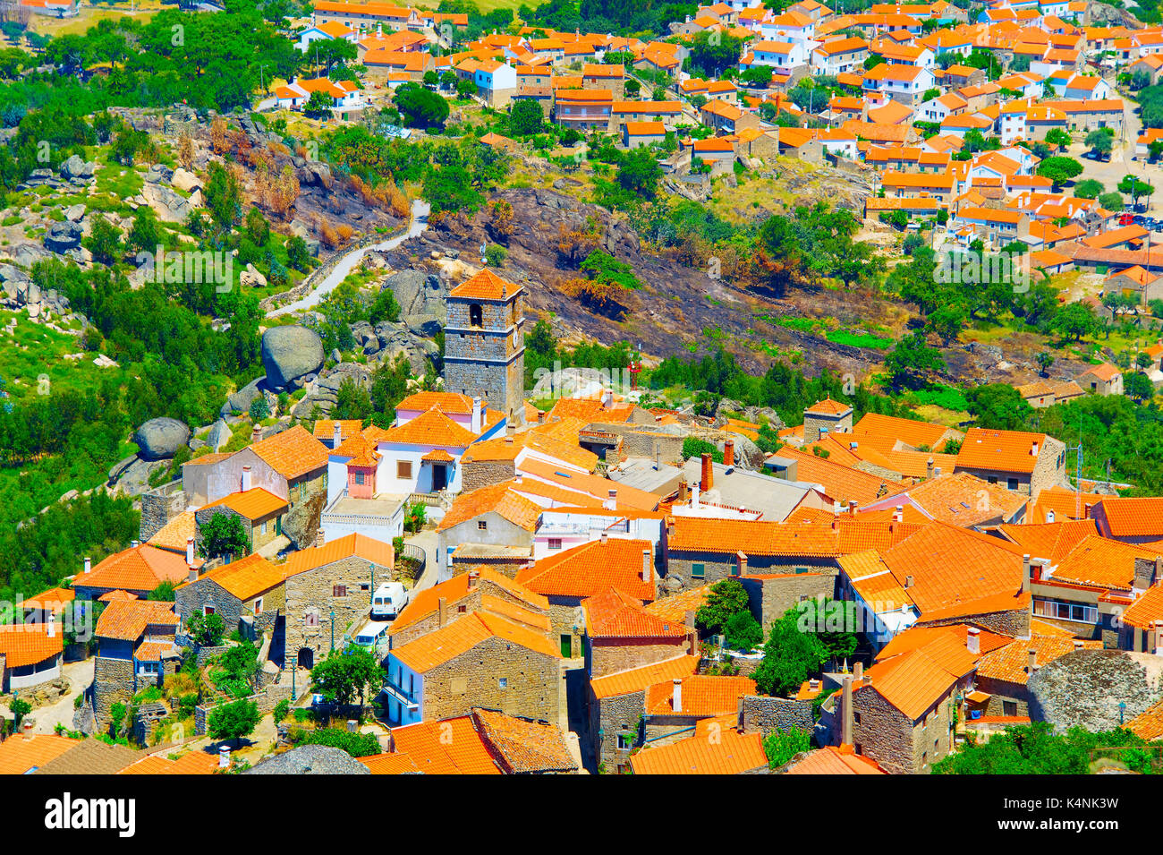 Aerial view of Monsanto village. Monsanto village is famous for its ...