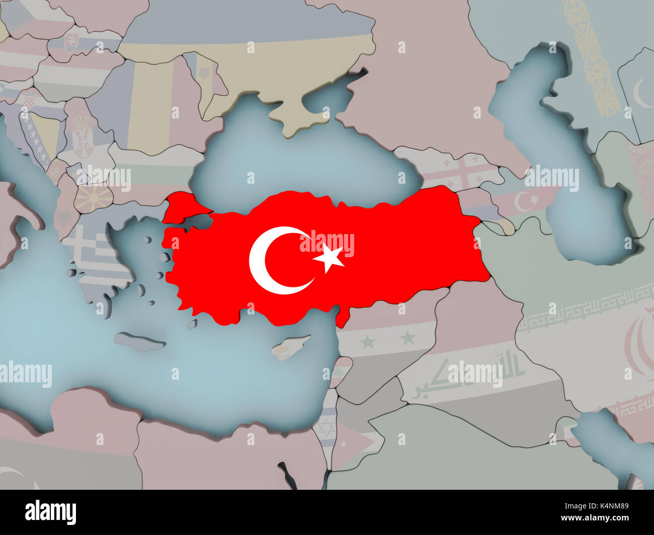 Turkey with national flag on political globe. 3D illustration Stock ...