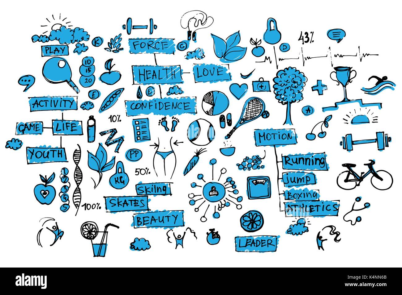 Health doodles, healthy elements isolated on white background Stock ...