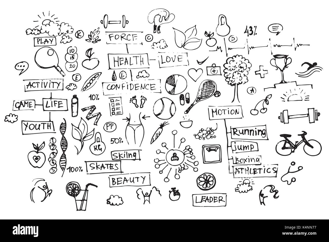 Health doodles, healthy elements isolated on white background Stock ...