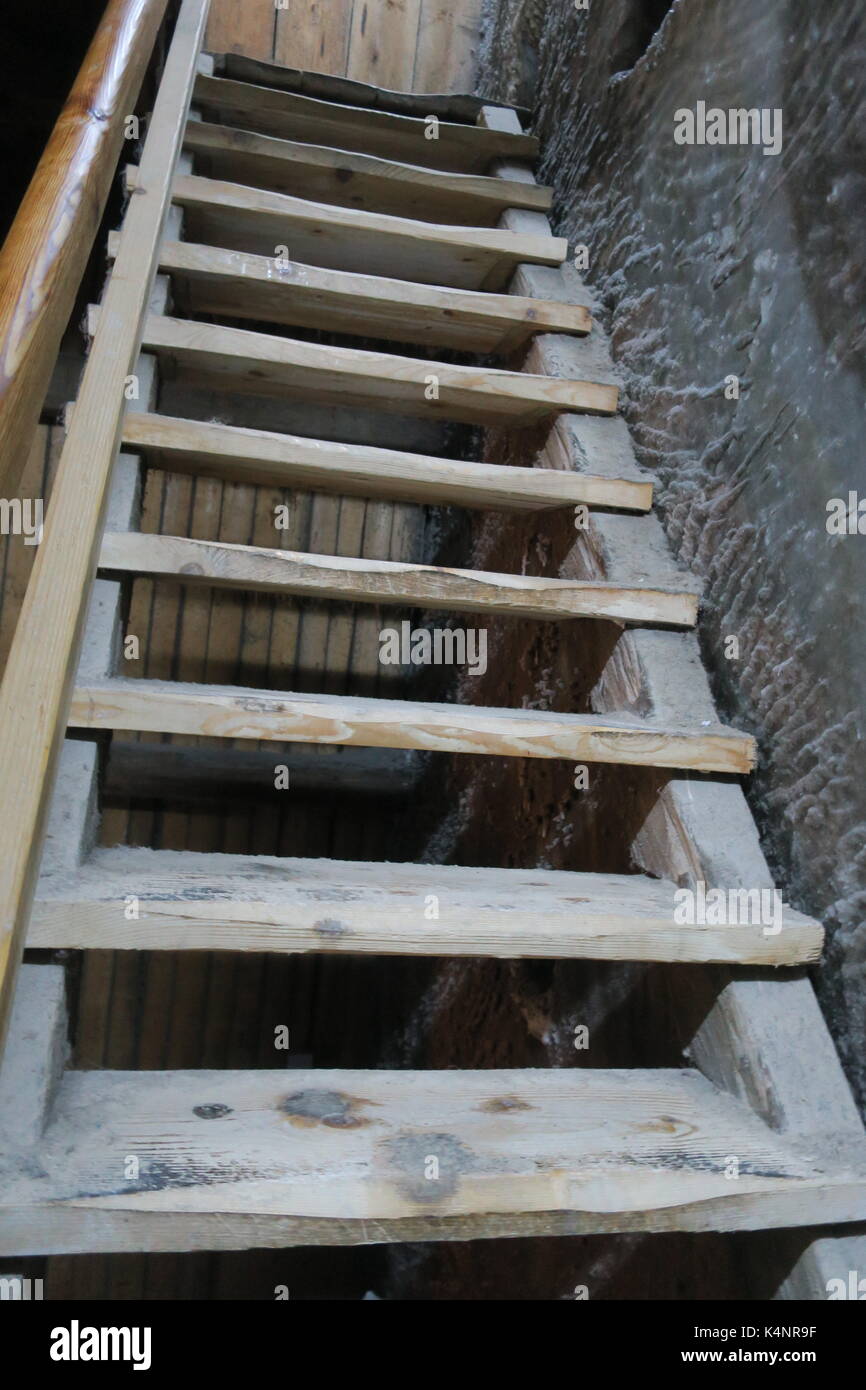 Interior of Turda salt mine, Romania. Wooden construction Stock Photo ...