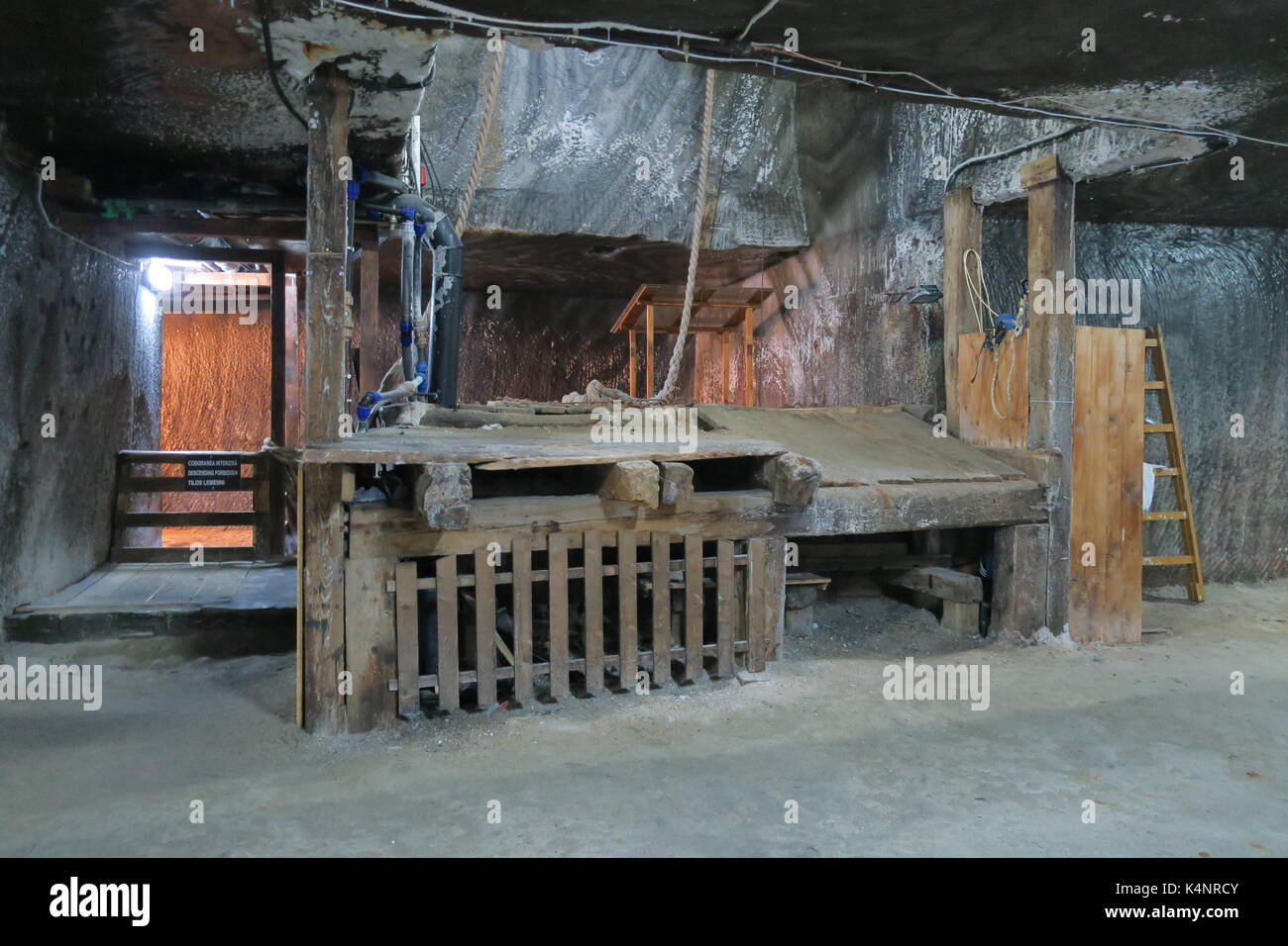 Interior of Turda salt mine, Romania. Wooden construction Stock Photo ...