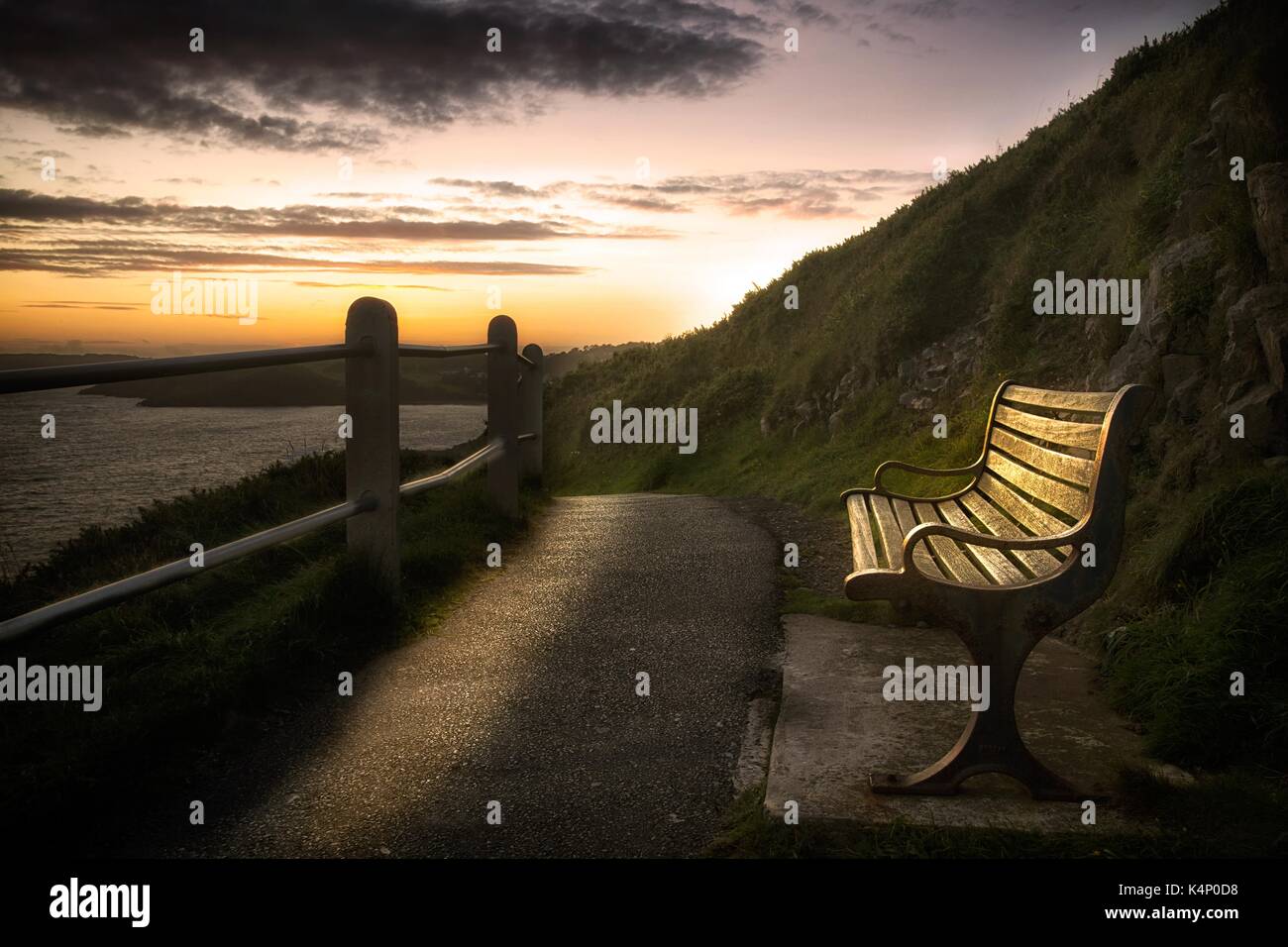 Wales Coastal Path bench Stock Photo - Alamy