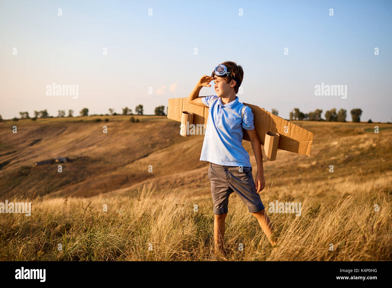 Boy child pilot with wings on nature Stock Photo - Alamy
