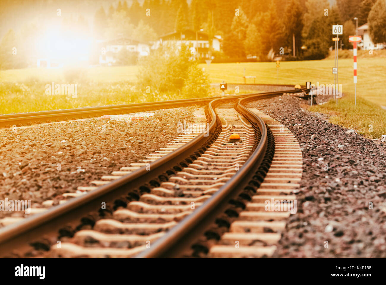 railroad through the mountains. Transportation theme. Railroad at ...