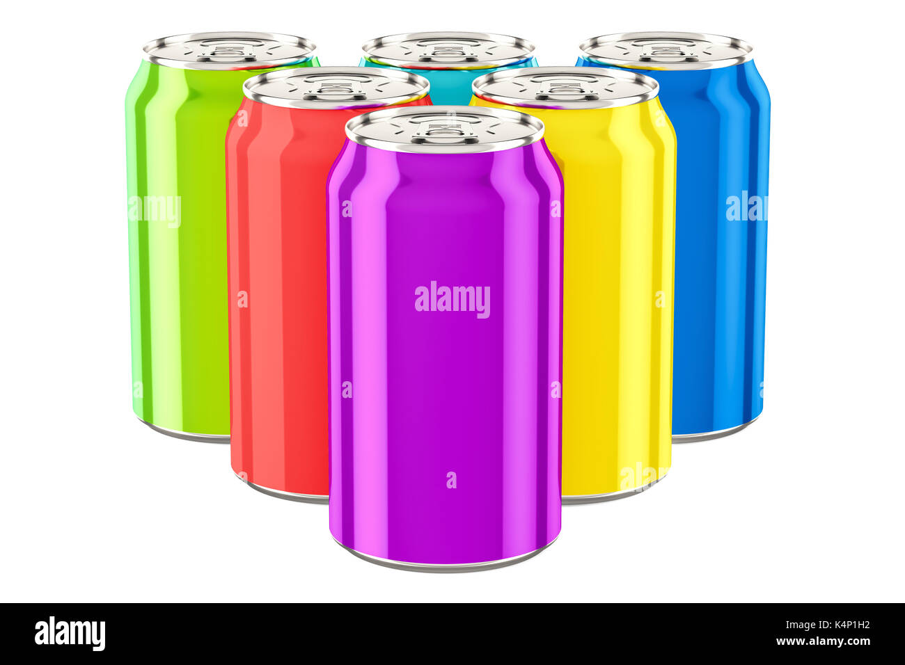 Colored drink metallic cans, 3D rendering isolated on white background ...