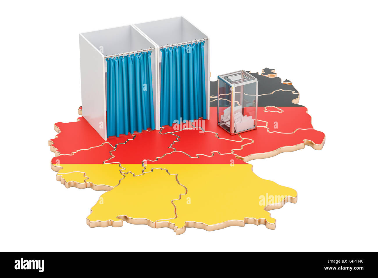 German election concept, ballot box with voting booths on map of ...