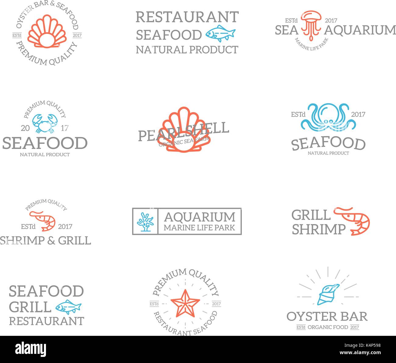 Set of retro vintage fish and seafood logo or insignia, emblems, labels ...