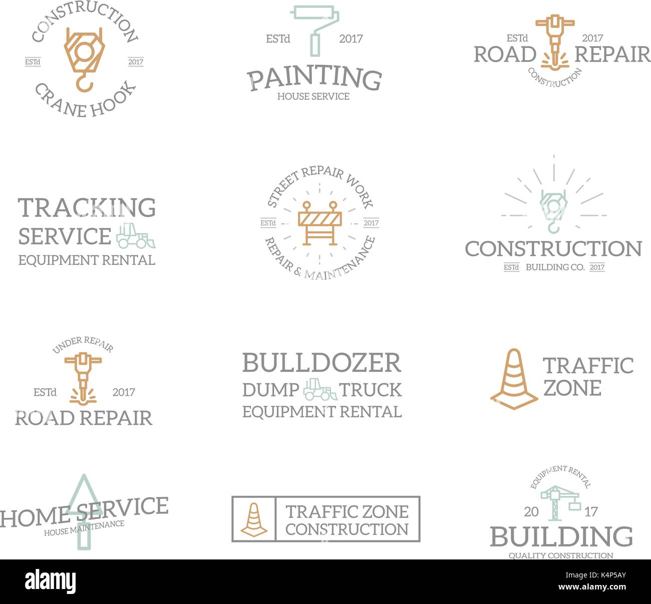 Set of retro vintage construction logo or insignia, emblems, labels and ...