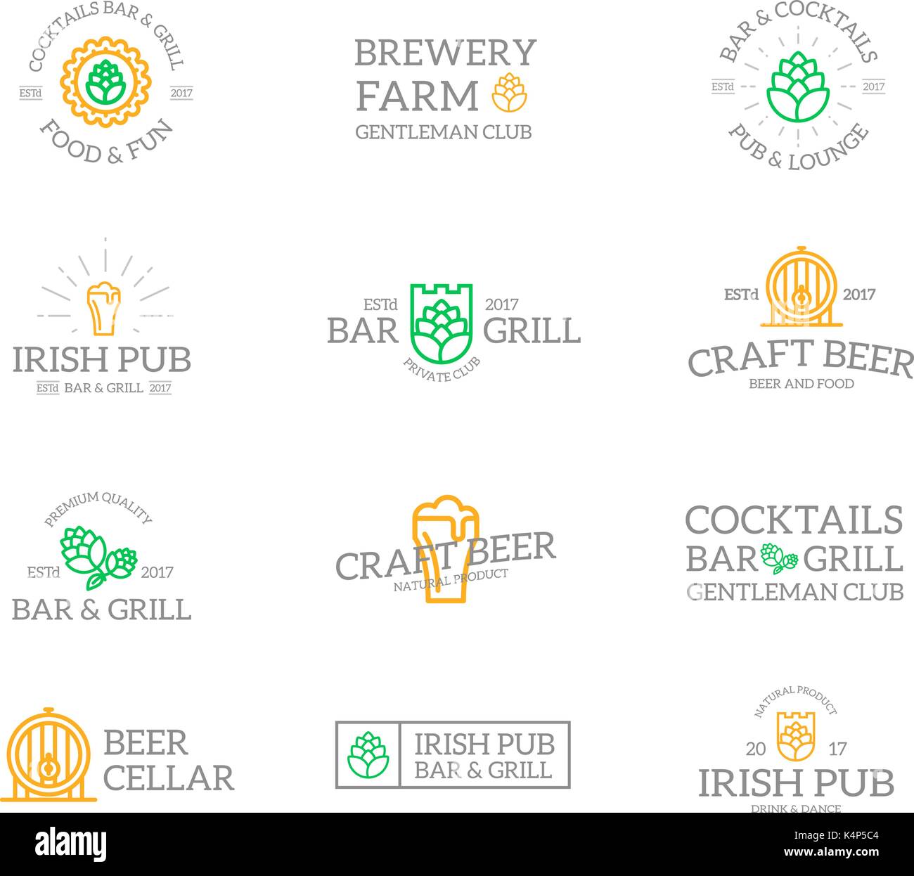 Set of retro vintage beer and alcohol logo or insignia, emblems, labels ...